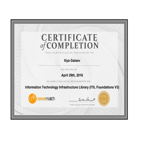 Iliya Gatsev Information Technology Infrastructure Library Itil Foundations V3 Year 2016