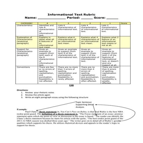 Information text rubric for cab 9th grade english | DOCX | Educational ...