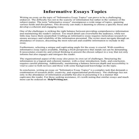 Informative Essays Topics. Informative Essay Topics For 6th Graders | PDF