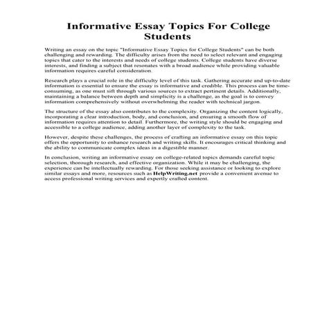 Informative Essay Topics For College Students | PDF