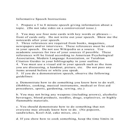 Informative Speech Instructions1. Prepare a 5 to 8 minute spe.docx