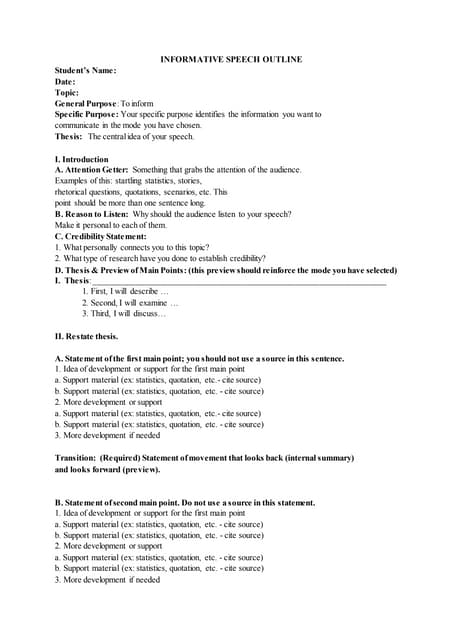 Public Speaking - Informative Speech Full Sentence Outline | PDF