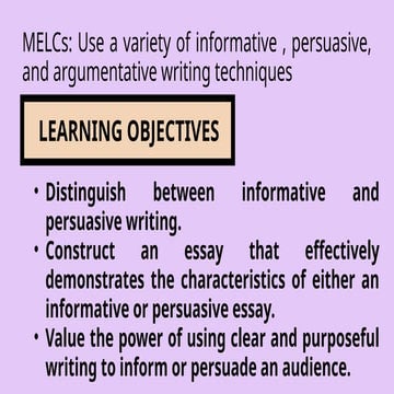 INFORMATIVE VS. PERSUASIVE Types of Essay | PPTX