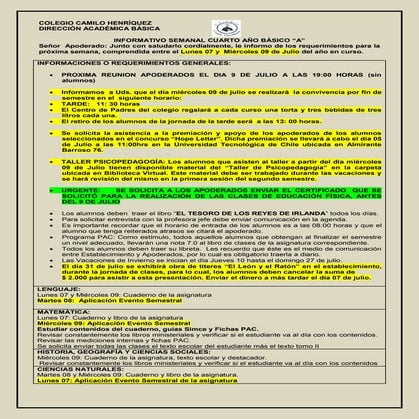 Informativo n° 19 4° basico b - 04 de julio | PDF