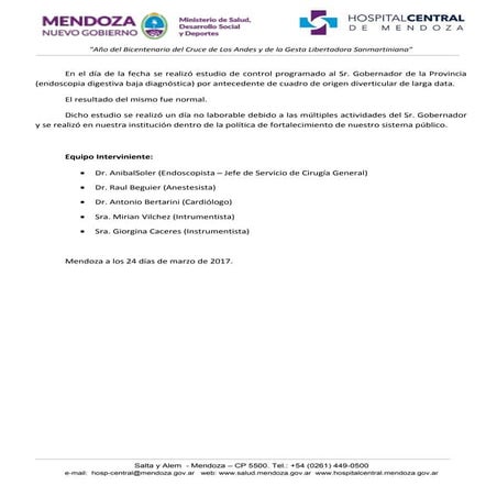 Informe medico completo Gobernador Alfredo Cornejo | DOC