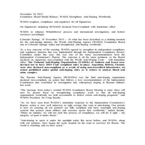 WADA(World Antidoping Agency), Role and Key structure | PDF