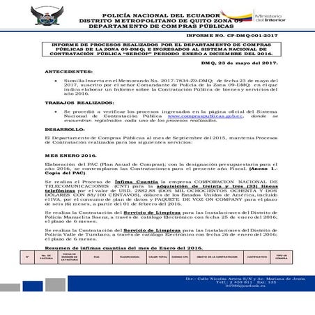 Informe compras publicas gestion enero a diciembre del 2016 | DOCX