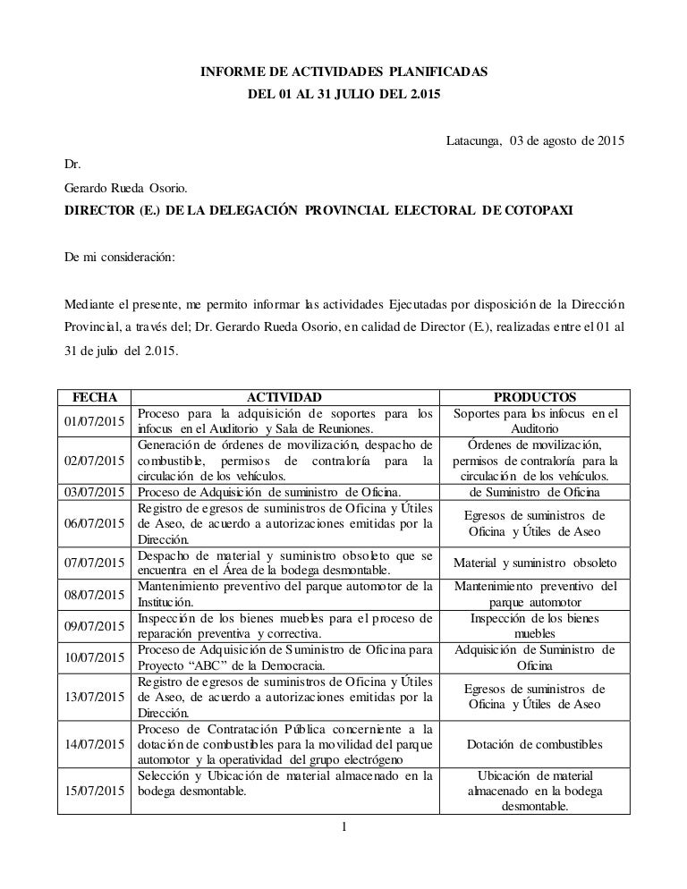 Informe De Actividades Cumplidas Del 29 30 De Junio Al 01 03 Julio De…