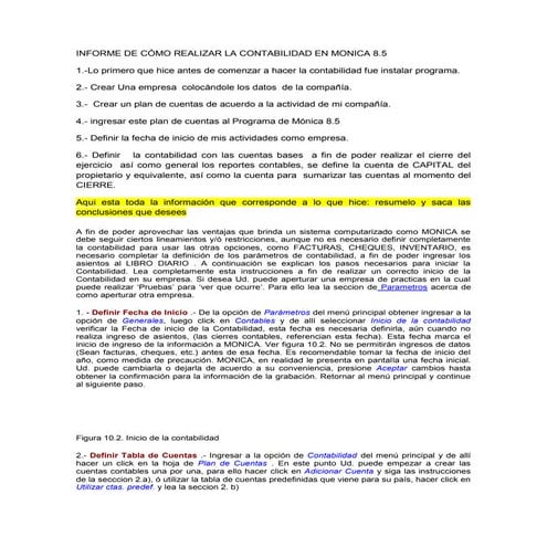 Informe de cómo realizar la contabilidad en monica 8.5 | DOCX