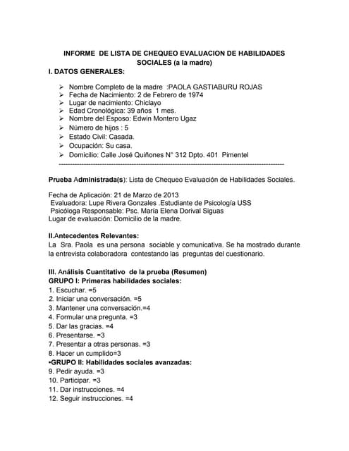 Lista de evaluación de habilidades sociales | PDF