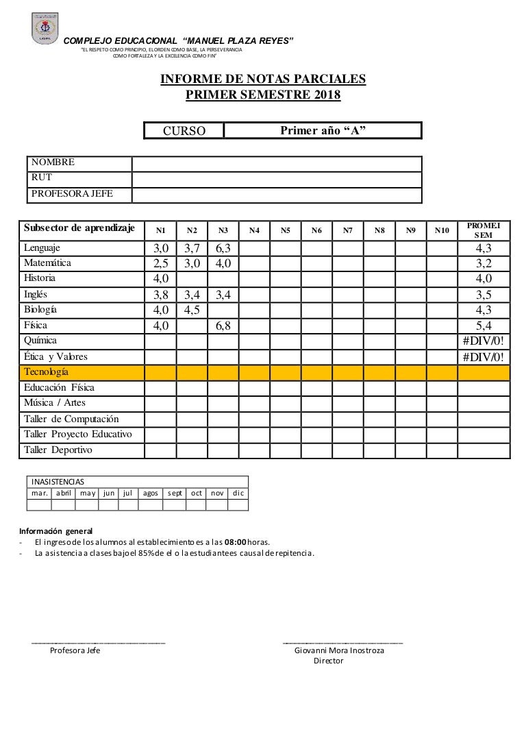 Informe De Notas Parciales