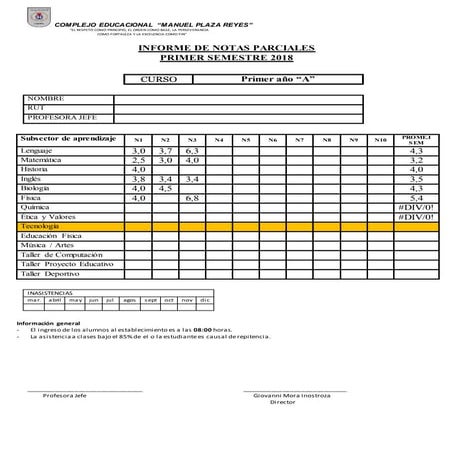 Informe de notas parciales | PDF