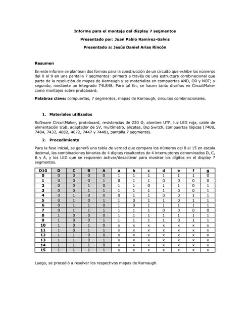 Electrónica digital: Display de 7 segmentos con compuertas lógicas | DOCX