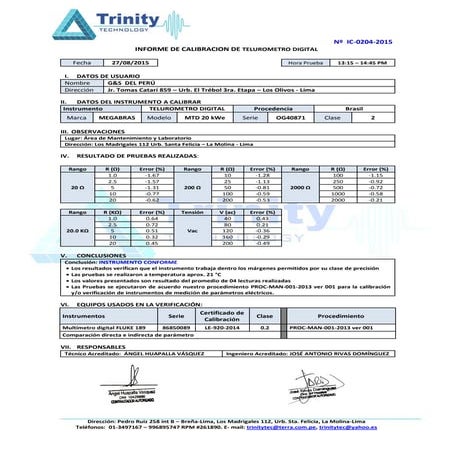 Informes de calibracion | PDF