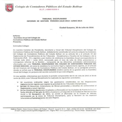 Informe Tribunal Disciplinario 2013-2014 | PDF