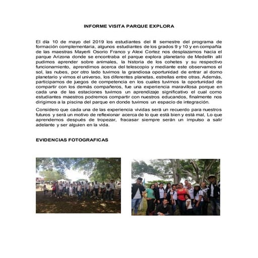 Informe visita parque explora | DOCX