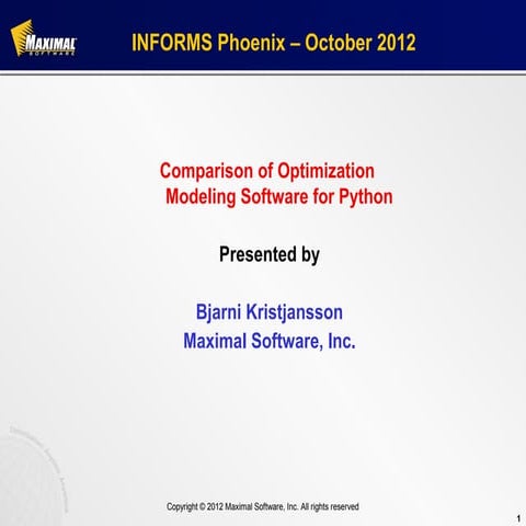 Maximal Comparison Of Optimization Modeling Software For Python Oct 0617