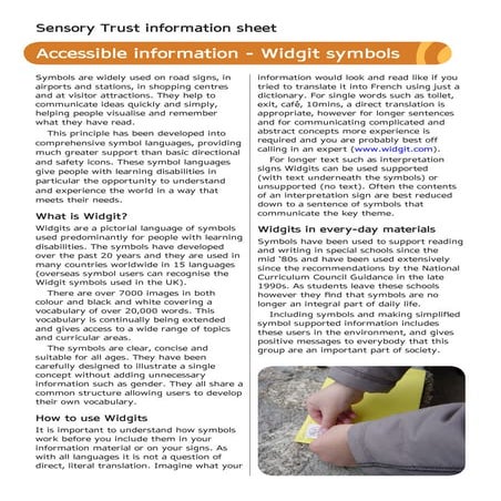 Widgit Symbols - Sensory Therapy Gardens Fact Sheet | PDF