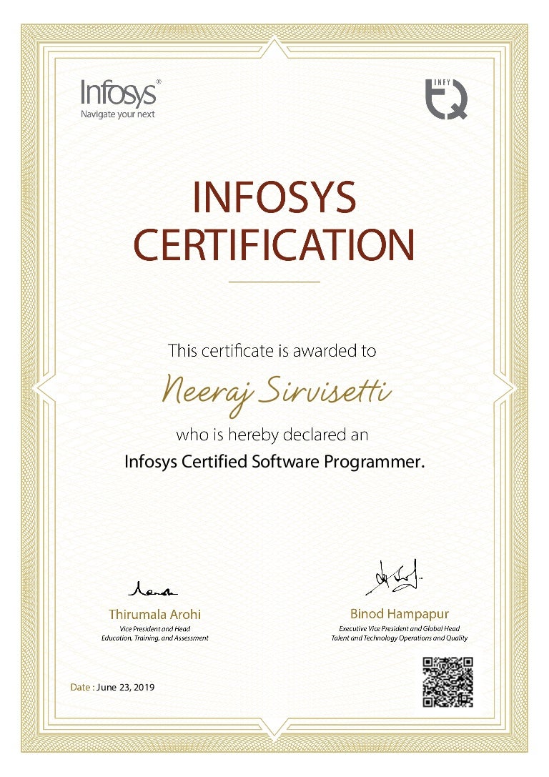 Infosys Certified Software Programmer