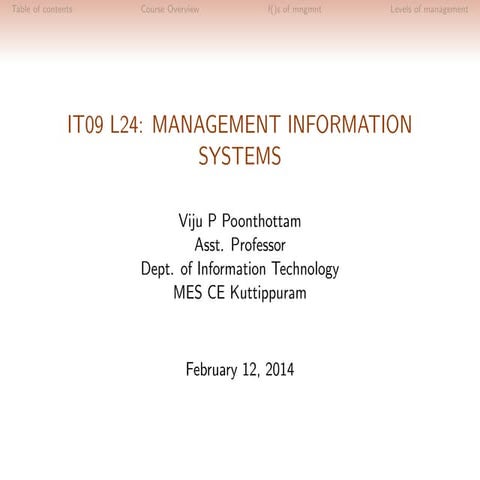 IT09 L24: MANAGEMENT INFORMATION SYSTEMS- Module 1 | PPT