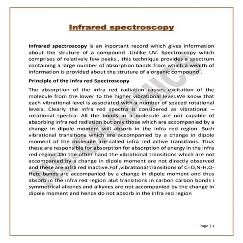 Infrared spectroscopy Principle & Working | PDF | Chemistry | Science