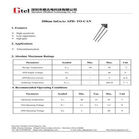 Ingaas 200um apd to can | PDF | Technology & Computing