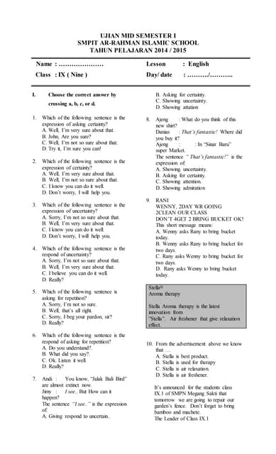 Soal bahasa inggris smp kelas 9 semester ganjil | PDF