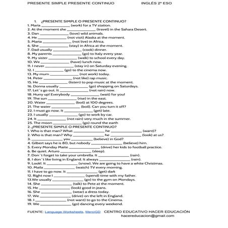 Ingles. presente simple presente continuo | PDF