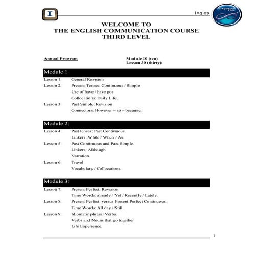 Ingles3 | PDF | Workshops and Classes | Hobbies & Interests