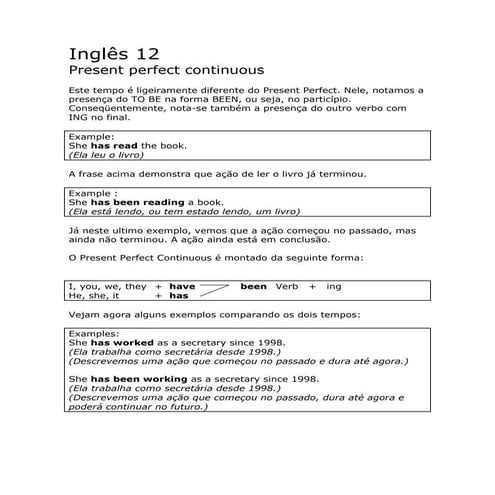 Inglês aula 12 - present perfect continuous | PDF