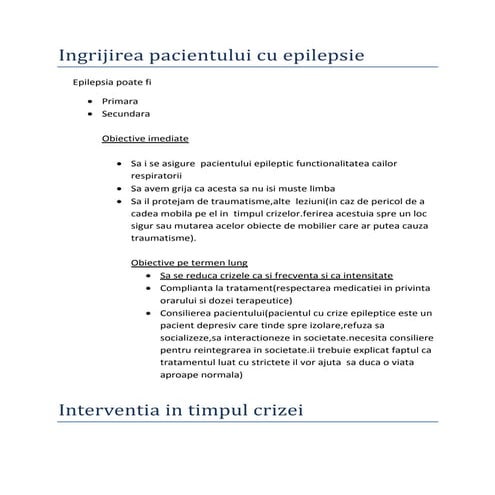 Ingrijirea pacientului cu epilepsie | DOCX
