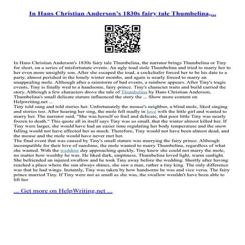 In Hans Christian Anderson’S 1830S Fairy Tale Thumbelina,... | PDF