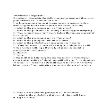 Inheritance Assignmentdirections Complete The Following Assigndocx