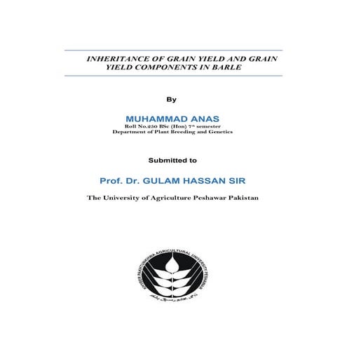 Inheritance of grain yield and grain yield components in barle | PDF