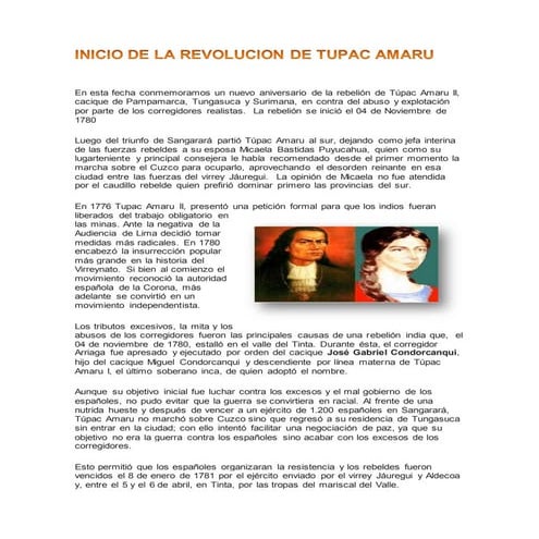 Biografía de túpac amaru ii | DOCX