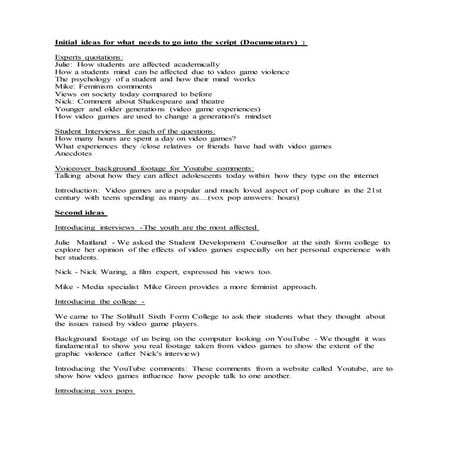 Initial ideas for what needs to go into the script | PDF