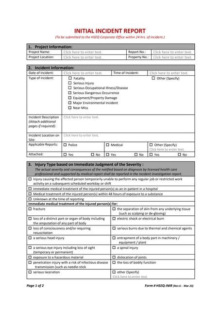 FIRE INCIDENT INVESTIGATION REPORT Form # HSEQ - FIIR Rev 0 -.docx
