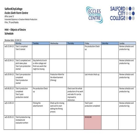 (Time managemet) production schedule | DOCX