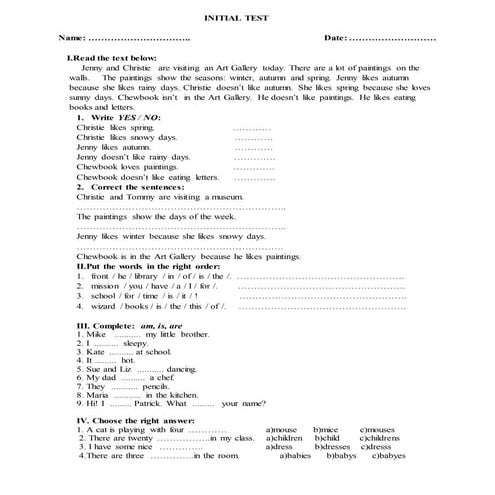 English Test for Basic Level | DOC