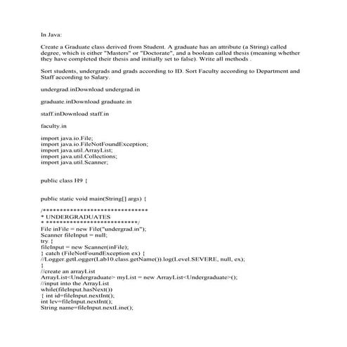 In Java- Create a Graduate class derived from Student- A graduate has.pdf