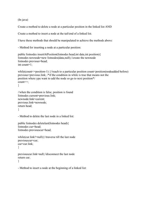 (In java) Create a method to delete a node at a particular position i.pdf (In java) Create a method to delete a node at a particular position i.pdf