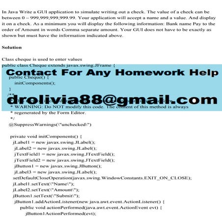 In Java Write A Gui Application To Simulate Writing Out A Check Thepdf 