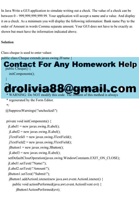 In Java Write A Gui Application To Simulate Writing Out A Check Thepdf