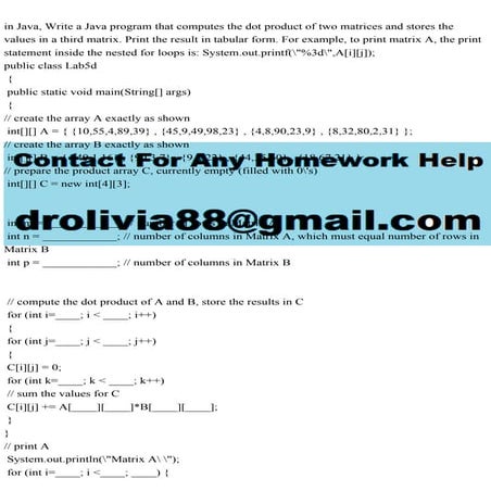 In Java Write A Java Program That Computes The Dot Product Of Two Mpdf