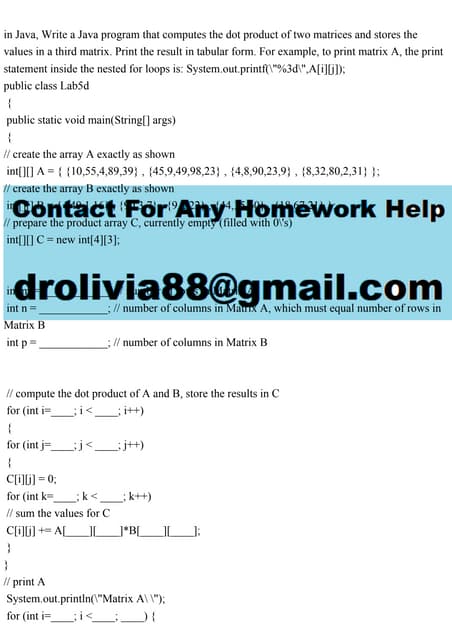 In Java Write A Java Program That Computes The Dot Product Of Two Mpdf