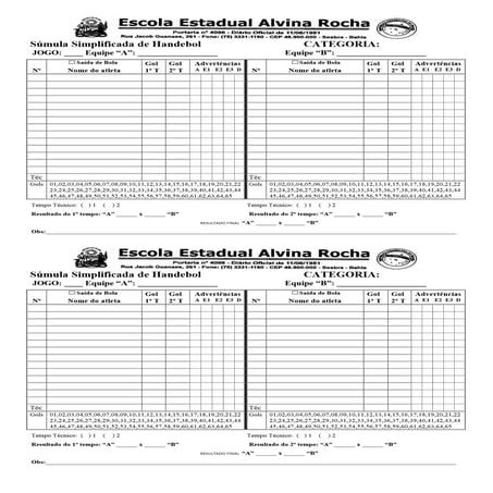 Súmulas adaptadas para handebol e futsal alvina 2014(sumula ...