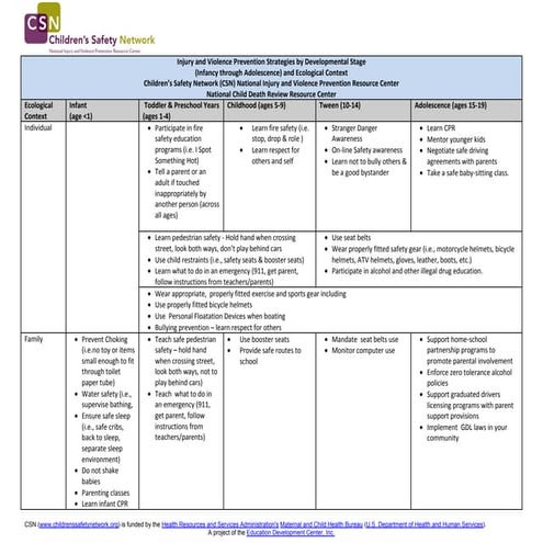 Injury Violence Prevention Strategies Developmental Stage | PDF