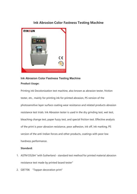 Abrasion resistance color fastness tester | PDF | Chemistry | Science