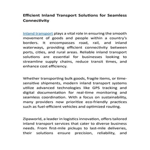 What is inland transport: A comprehensive guide | PDF
