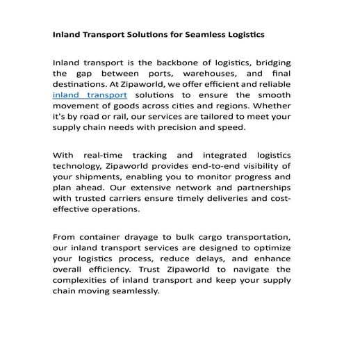 Inland Transport Solutions for Seamless Logistics | PDF